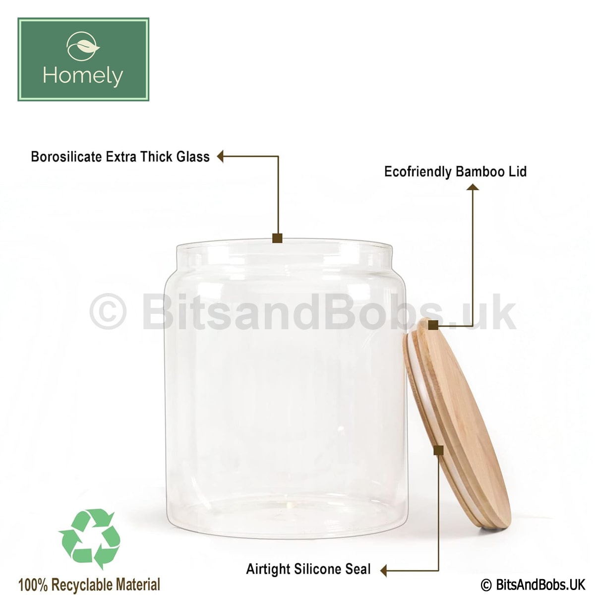 Large 4L Glass Storage Jar with Bamboo Lid | Bits and Bobs UK